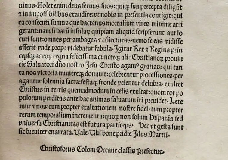 Carta de Colón en la que anunciaba a los Reyes Católicos el ...